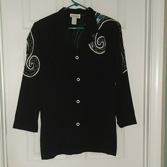 amy jess | Tops | Amyjess Vintage Black Embellished Shirt Jacket Szm ...